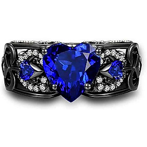 4.00Ct Heart Cut Blue Sapphire & Diamond Angel Wings Engagement Ring 925 Sterling Silver (10.5)