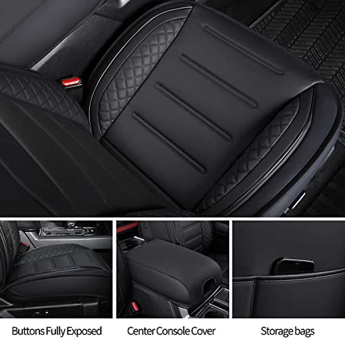 LUCKYMAN CLUB F150 Faux Leather Seat Covers, fit for 2015-2024 F150 SuperCrew, and 2017-2024 F250 F350 F450 Super Duty Crew Cab(Full Set, Black)