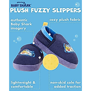 Nickelodeon Toddler Boys' and Girls’ Baby Shark Slippers - Plush Fuzzy Slippers, Non-Skid Sole (5-12 Toddler/Kid), Size 7-8 Toddler, Baby Shark Blue
