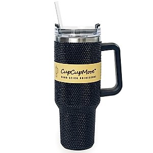 Cupcupmore 40oz Black Bling Rhinestone Stainless Steel Sippy Tumbler Glitter Vacuum Insulated Water Bottle with Straw & Lid &Handle,Thermos for Hot & Cold Drinks,Car Cup Holder,Coffee