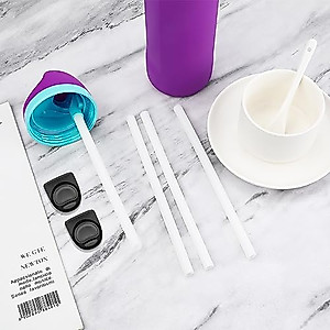 2pcs Replacement Stopper Compatible with Owala FreeSip 24oz 32oz, with 4pcs Straws & 1pcs Straw Cleaning Brush, Water Bottle Top Lid Replacement Parts Bottle Cap Seal Gasket Spill Proof Accessories