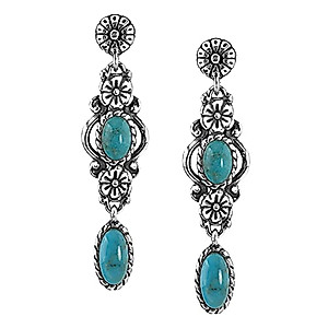 American West Sterling Silver Women’s Drop & Dangle Earrings Blue Turquoise Gemstone Floral Design