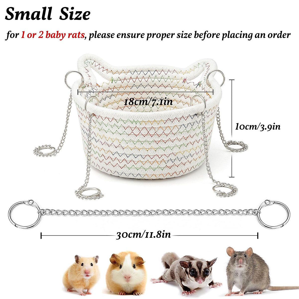 JWShang Small Rat Hammock for Cage Chew Proof, Hanging Rat Bed Basket, Durable Rat Cage Accessories Hammock with Sturdy Chains, Rat Snuggling Sleeping Nest for Small Animals Mice, Sugar Glider