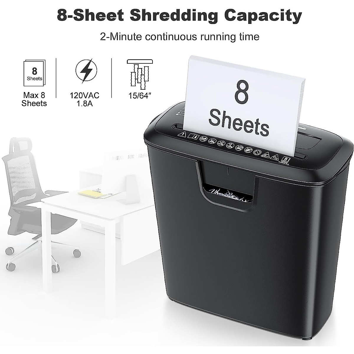 Bonsaii Paper Shredder for Home Use, 8-Sheet StripCut Home Office Shredder, CD/Credit Card Shredder Machine with Overheat Protection, 3.4 Gallons Wastebasket