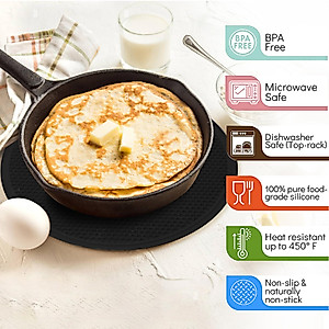 Silicone Microwave Mats, 12" Extra Large Multi-Use Microwave Mat Heat Resistant Silicone Trivet Mat Pot Holders Hot Pads for Kitchen, Silicone Cover Pad for Microwave Oven Hot Pot Pans, Black 2Pack