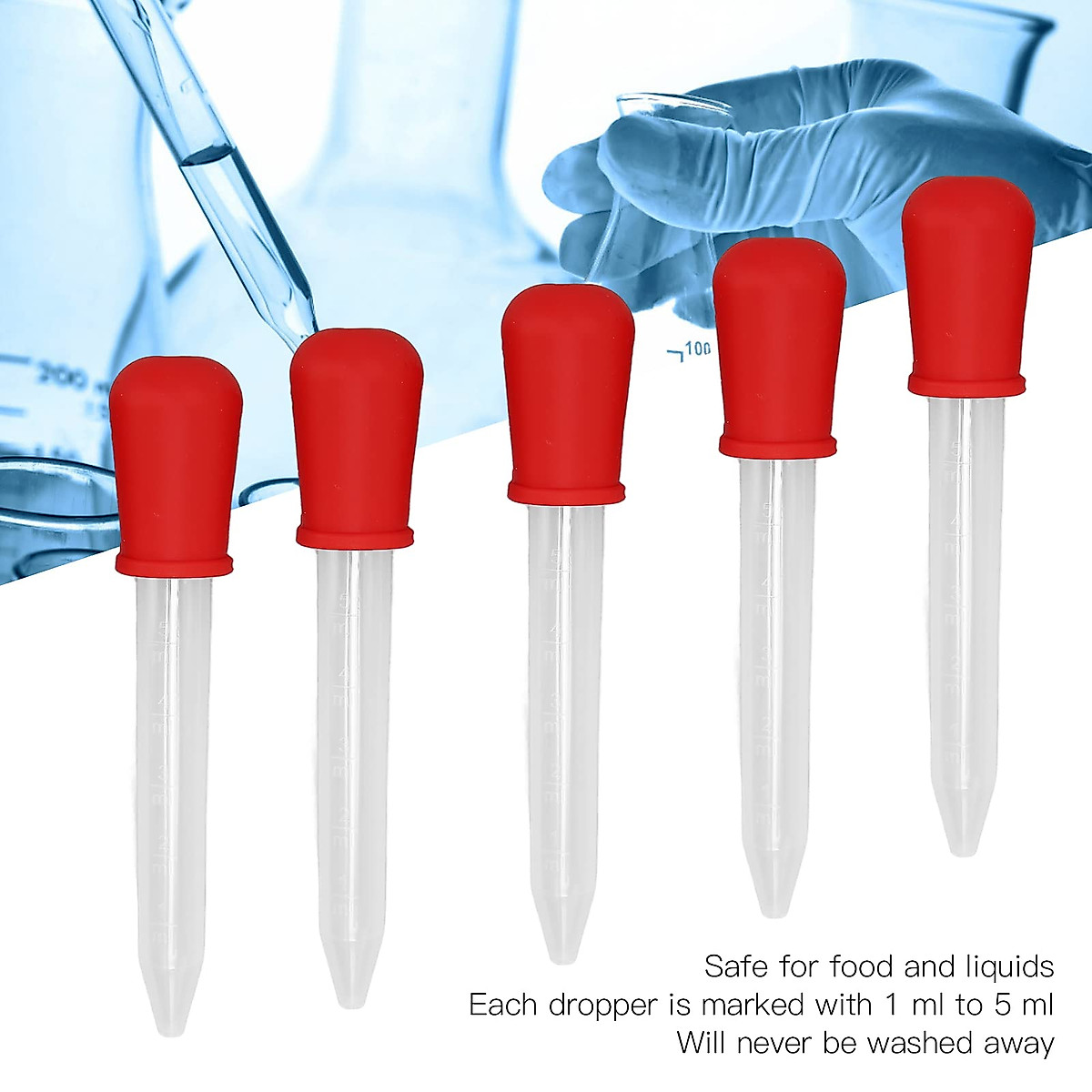 5Pcs Liquid Droppers, 5ml Silicone Material Easy Clean Making Disposable DIY Eye Dropper with Bulb Tip for Kids Candy (Red)