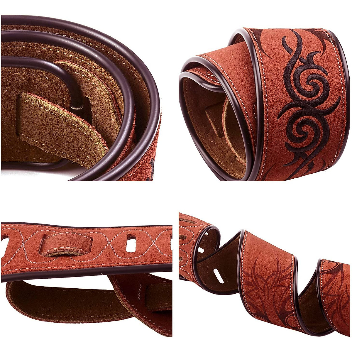 Dulphee Leather Guitar Strap, 2.8 Inches Width Suede Guitar Strap for Bass, Electric guitar and Acoustic Guitar (Brown Tribal)