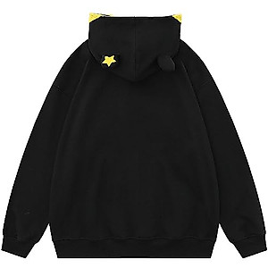 Amiblvowa Full Zip Up Hoodie Y2k Women Men Oversized Long Sleeve Graphic Grunge Sweatshirt Teen Girl Harajuku Pullover Jacket (Black Funny Star, S)