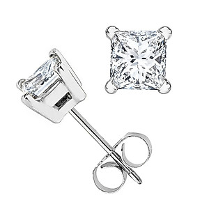 PARIKHS Princess Cut Diamond Stud in 14K White Gold (0.30 ctw, I3 clarity)