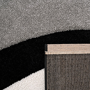 Grey Black Area Rug with Contour Cut and Modern Wave Pattern, Size: 6'7" x 9'6"