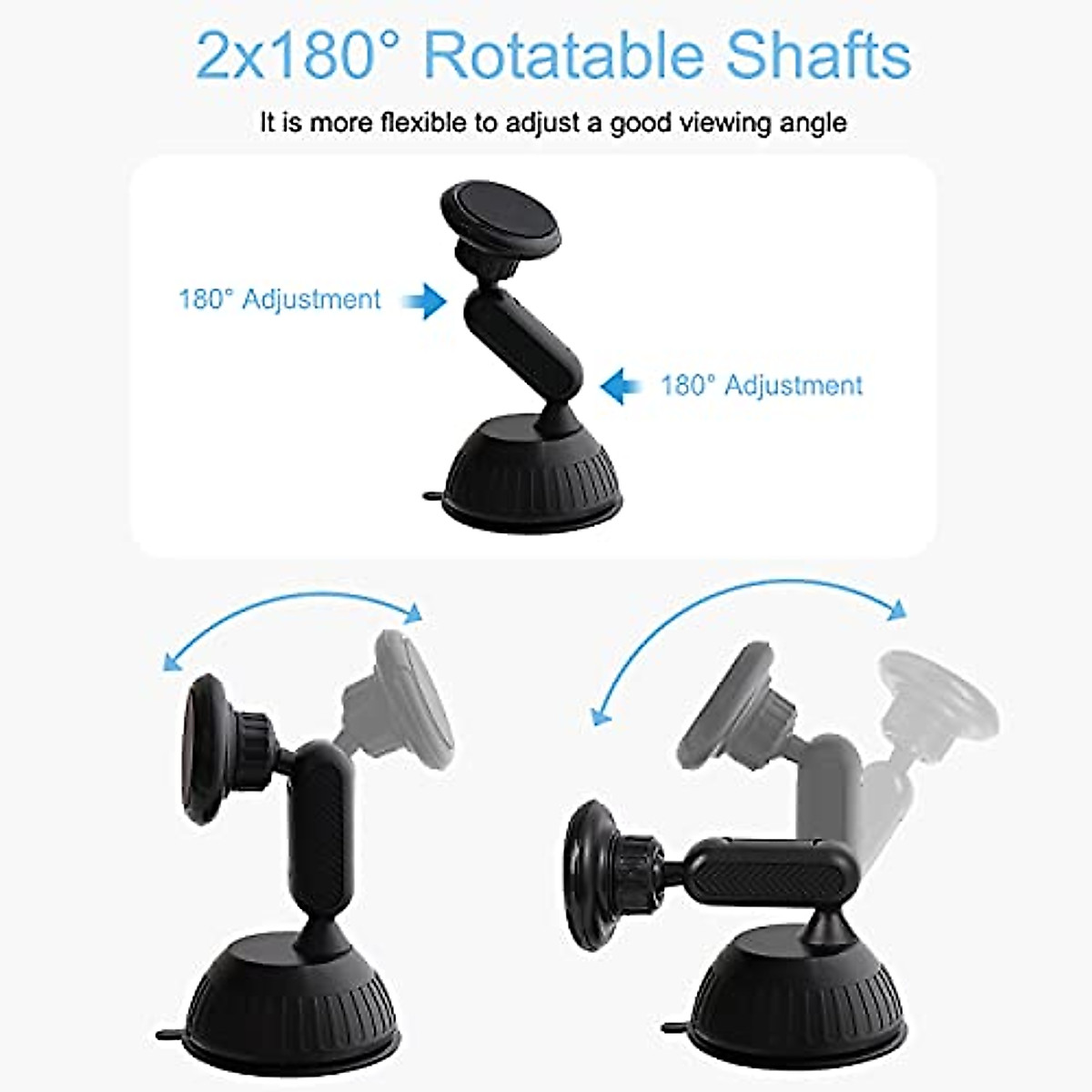 SALEX Magnetic Phone Mount with Suction Cup for Car Dashboard, Windshield. Black Cell Phone Holder in Car. Universal Adjustable, Rotatable Mobile Phone Bracket for Gadgets, Smartphones, Tablets, GPS.