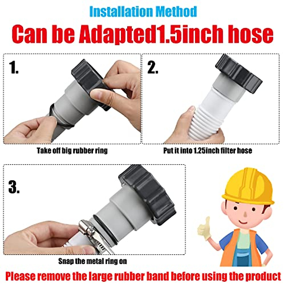 Saintrygo 2 Pack Pool Hose for Above Ground Pools 1.5 Inches Diameter 59 Inches Length Replacement Swimming Pool Pump Hose with 4 Pcs Hose Clamps and 2 Replacement Hose Adapter