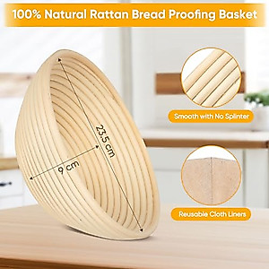 JAOBHAHY Sourdough Bread Baking Supplies, 2 PCS 9" banneton Bread Proofing Baskets, 34 OZ Starter Jar, Linen Liner, Bowl Scraper, Dough Cutte, Bread lame, Temperature Stickers,Perfect Bread Making Kit