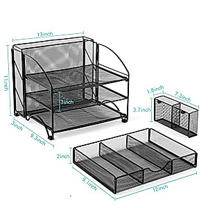 Samstar Desk File Organizer, Multi-Functional Paper Letter Tray Vertical Upright Section for Hanging File Folders,with Pen Holders,Black