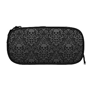 Gothic Halloween Skull Pencil Pen Case Large Capacity Organizer Stationery Bag with Zippers for Office(Black)