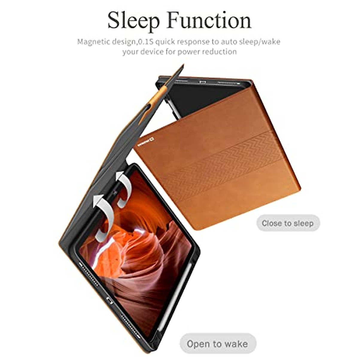 auaua Case for iPad Pro 12.9 6th/5th/4th/3rd Generation 2022/2021/2020/2018, Slim Durable Leather Stand Cover with Pencil Holder, Auto Sleep/Wake (Brown)