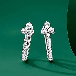 Ross-Simons 0.50 ct. t.w. Diamond Trio Huggie Hoop Earrings in 14kt White Gold