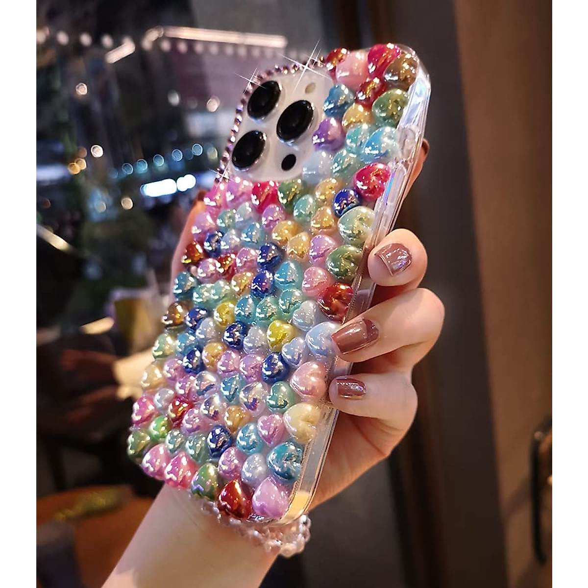 redecarie for Galaxy S9 Plus Case,Women Girls Kids Love Pearl Luxury Crystal Rhinestone Bling Glitter Diamond Bumper Clear Phone Cover with Wrist Strap for Samsung Galaxy S9 Plus