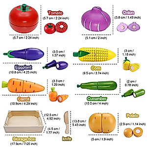 Wooden Play Food for Kids Kitchen Toys for Toddlers Cutting Pretend Toy Food Wooden Fruits Vegetables Gift for Boys Girls Educational Toys