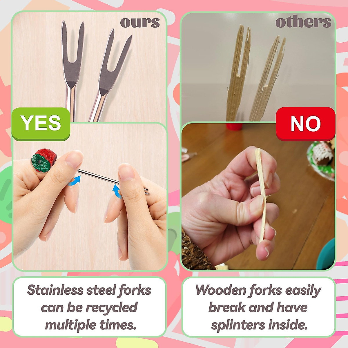 Set of 10 Strawberry Stainless Steel Fruit forks and 1 Strawberry Holder, Fruit Forks Dessert Forks Salad Forks Food Picks