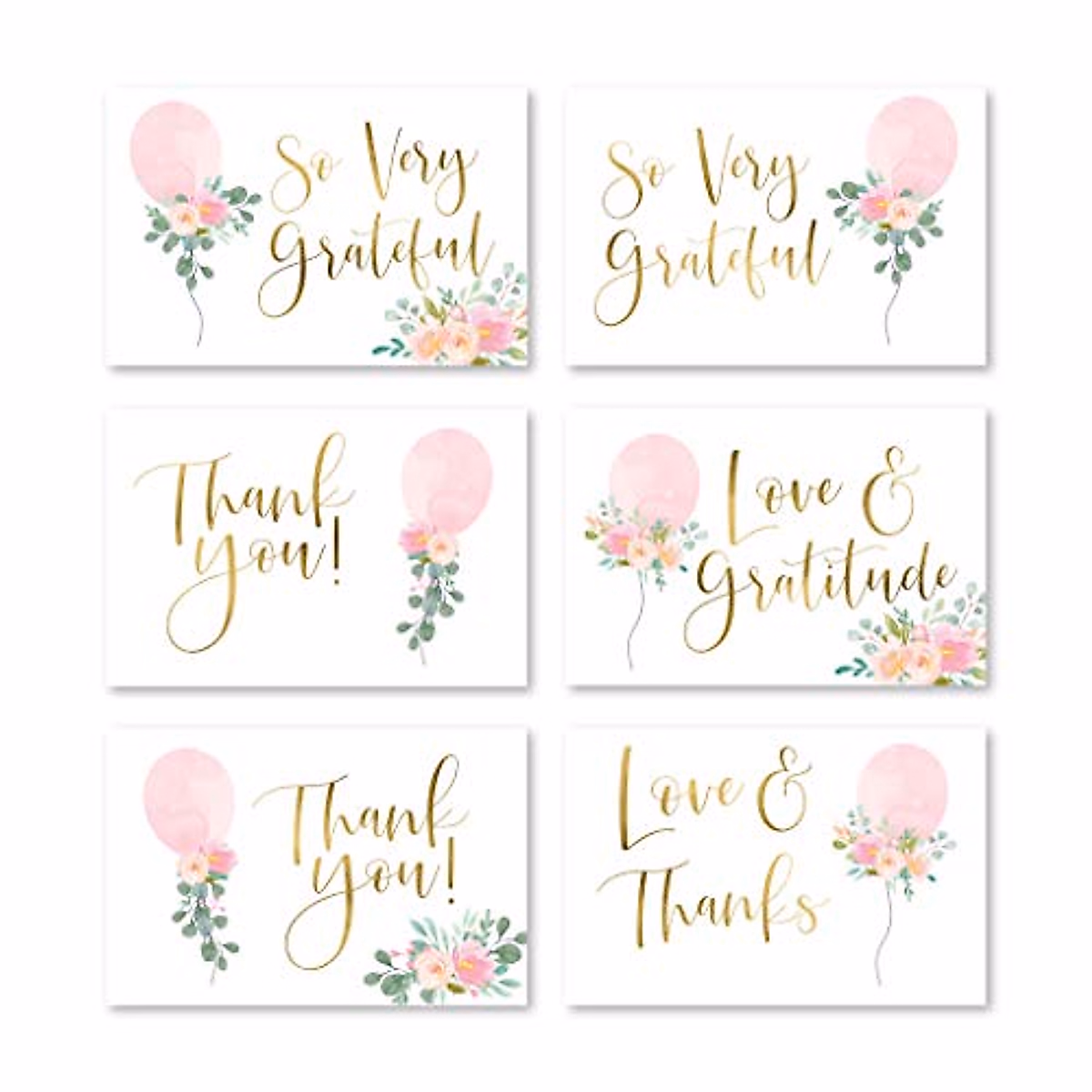 24 Pink Balloon Baby Shower Thank You Cards With Envelopes, Kids Thank-You Note, 4x6 Gratitude Card Gift For Guest Pack For Party, Birthday, For Girl Children, Cute Watercolor Blush Event Stationery