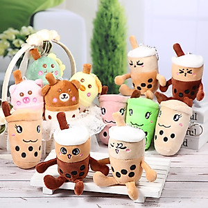 12 Pack 5 Inch Boba Tea Plush Pillow Bubble Tea Plush Cup Shaped Pillows Boba Bubble Tea Keychain Mini Boba Stuffed Animal Small for Wallet Backpack Purse, Bubble Lovers Birthday Party Favors (Lovely)