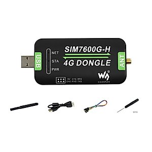 Waveshare SIM7600G-H 4G DONGLE with Antenna with Industrial Grade 4G Communication and GNSS Positioning Peripheral Supports Global Band.