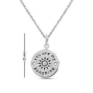 LeCalla Sterling Silver Jewelry Antique Engrave You are My Sunshine Pendant for Women