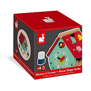 Janod Baby Forest House 2-in-1 Shape Sorter and Tell Time Clock - Ages 18 Months+ - J08008
