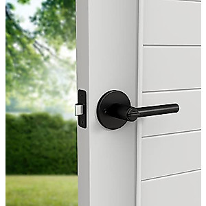 Mega Handles Entrance Handle I Entry Lever Door Handle - Heavy Duty Square Locking Lever Set for Left or Right-Handed Doors - Interior/Exterior Door Levers - Matte Black