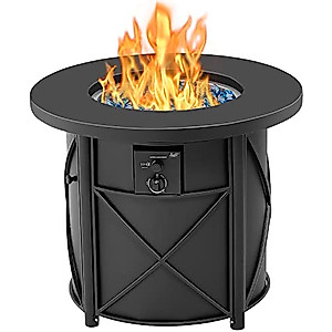 BALI OUTDOORS Gas Firepit Table 30 Inch Round Propane Fire Pit Table, 50,000 BTU Patio Furniture Table Round Fire Column with Fire Glass Cover Lid, Column FirePit for Patio, Garden, Backyard and Porch