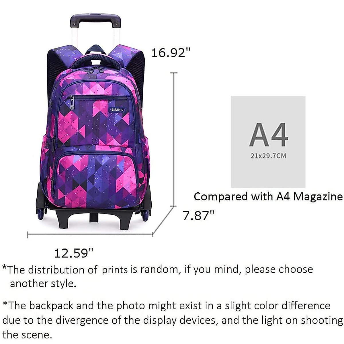 ETAISHOW Boys Girls Rolling Backpack Primary Schoolbag Galaxy-Print Kids Luggage Wheeled Rucksack with 6 Wheels