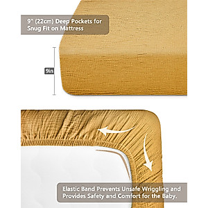 Crib Sheets for Boys Girl, Fitted Baby Toddler Bed Sheets 28" x 52", Neutral Muslin Cotton Crib Mattress Sheet with Boho Style, Soft and Breathable Comfort (Mustard Yellow, Crib Sheet)