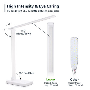 Lepro LED Desk Lamp with USB Charging Port Dimmable Home Office Touch Control Reading Table Lamp,3 Color Modes with 5 Brightness Level, School Dorm Room Essentials, Task Lamp, Sewing, Crafting, White