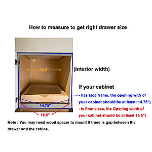 COUVER Pull Out Soft Close Cabinet Organizer, Wood Drawer Slide Out Shelves for Kitchen, 16.5"(W) x 21.25"(D) X 4"(H), Soft-Close Rail with Spacer, Side Mount, Bottom Mount