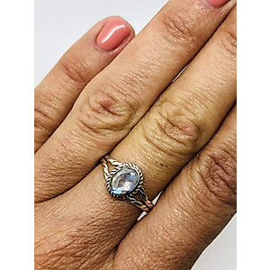 Koral Jewelry Moonstone Ethnic Vintage Gipsy Delicate Oval Ring 925 Sterling Silver Tribal Boho Chic (8)