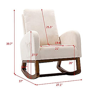 Dolonm Rocking Chair Mid-Century Modern Nursery Rocking Armchair Upholstered Tall Back Accent Glider Rocker for Living Room (Beige-Linen)