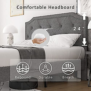 Einfach Full Size Bed Frame, Upholstered Platform Bed with Sturdy Wood Slat Support, No Box Spring Needed, Easy Assembly, Light Grey