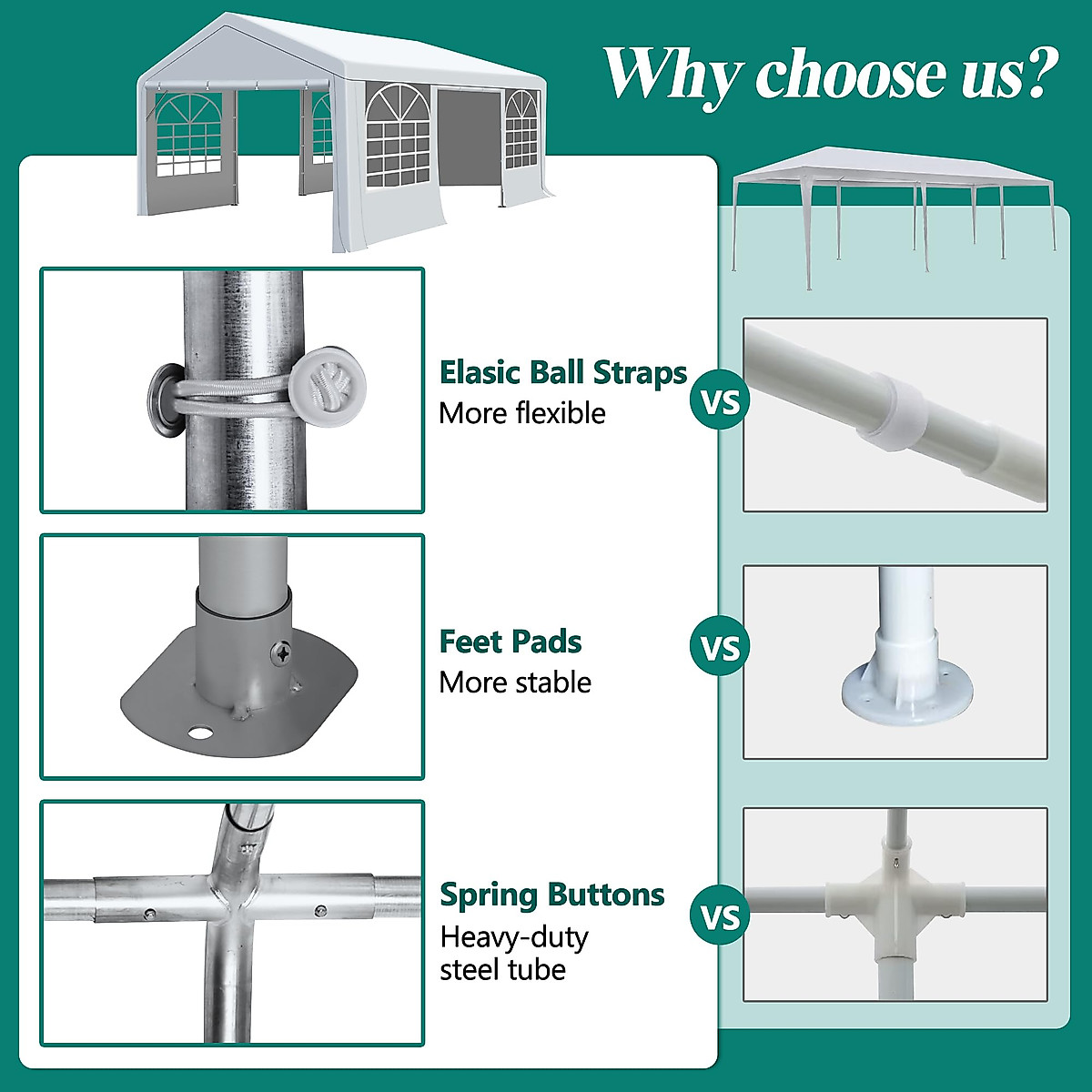 GARTOO 13' x 20' Canopy Party Tent & Carport - Heavy Duty Outdoor Wedding Gazebo with 4 Sand Bags, Event Shelter Canopy for Outdoor Event, Wedding, Birthday Party