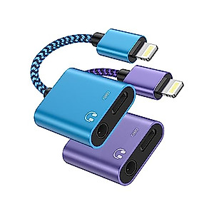 2 Pack iPhone Headphone Adapter, [Apple MFi Certified] 2 in 1 Lightning to 3.5mm Headphone Aux Audio + Charger Splitter iPhone Aux Adapter Dongle for iPhone 14 13 12 11 Pro Max Mini XR XS 8 iPad iPod