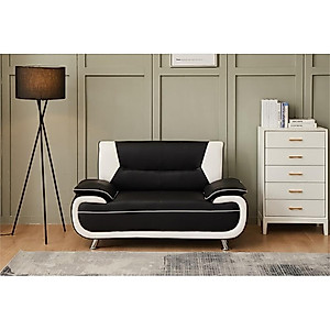 Kingway Furniture Lilian Faux Leather Livingroom Loveseat in Blackwhite