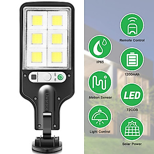 Solar Outdoor Lights - Solar Motion Lights Outdoor IP65 Waterproof with Remote Control, 72COB Outdoor Solar Lights for Yard, Driveway, Garden, Parking Lot, Garage,Pathway