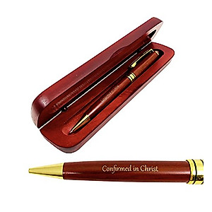Confirmation Gift Set, Confirmed in Christ Wood and metal gold pen set with matching case, engraved with a special inspirational message