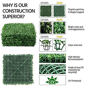 Topeakmart Artificial Boxwood Panels with Little White Flowers, Boxwood Greenery, Privacy Hedge Screen UV Protected for Home Garden Office Patio Wedding Parties Indoor Outdoor Wall Decor 20x20 6PCS