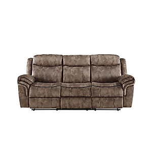 Acme Zubaida Velvet Motion Reclining Sofa (2-Tone Chocolate) and Horizontal Tufted Glider Recliner (2-Tone Chocolate) Bundle
