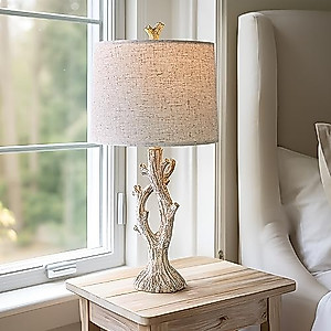 OYEARS 26.25" Farmhouse Table Lamp Set of 2 for Living Room Bedroom Resin Bedside Tree Lamp Nightstand End Table Lamps Vintage Natural Style（Brown）