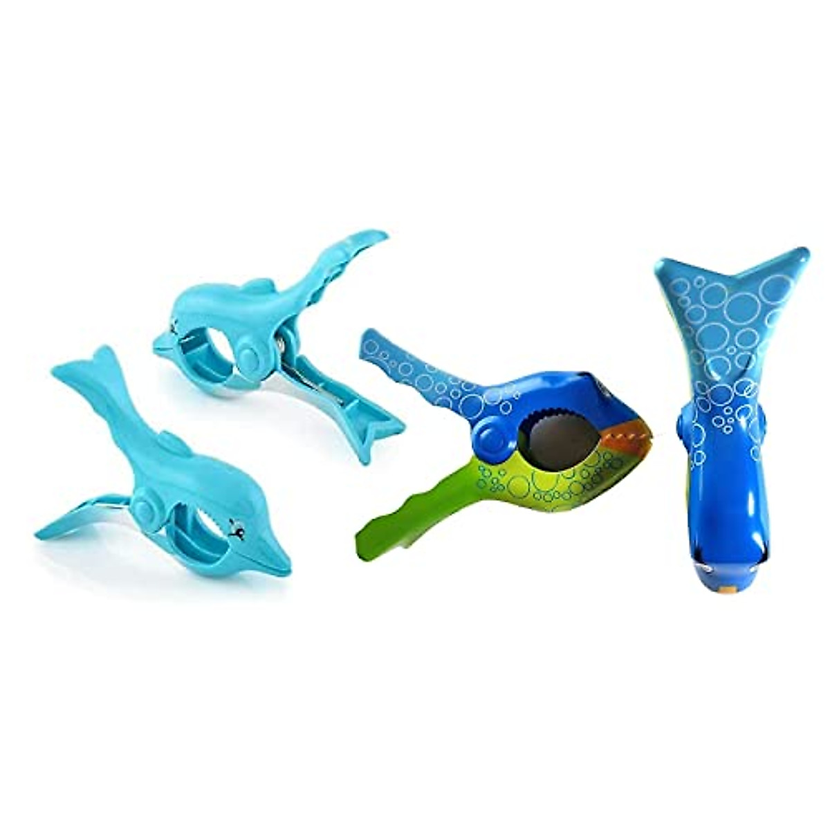 2 Set (4 Ct) Bubble Fish / Dolphin Beach Towel Clips Jumbo Size for Beach Chair, Cruise Beach Patio, Pool Accessories for Chairs, Household Clip, Baby Stroller