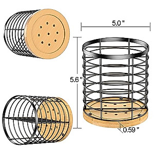 Toosci Kitchen Utensil Holder - Stainless Steel and Bamboo Utensil Holder, Utensil Holder for Kitchen Counter, Large