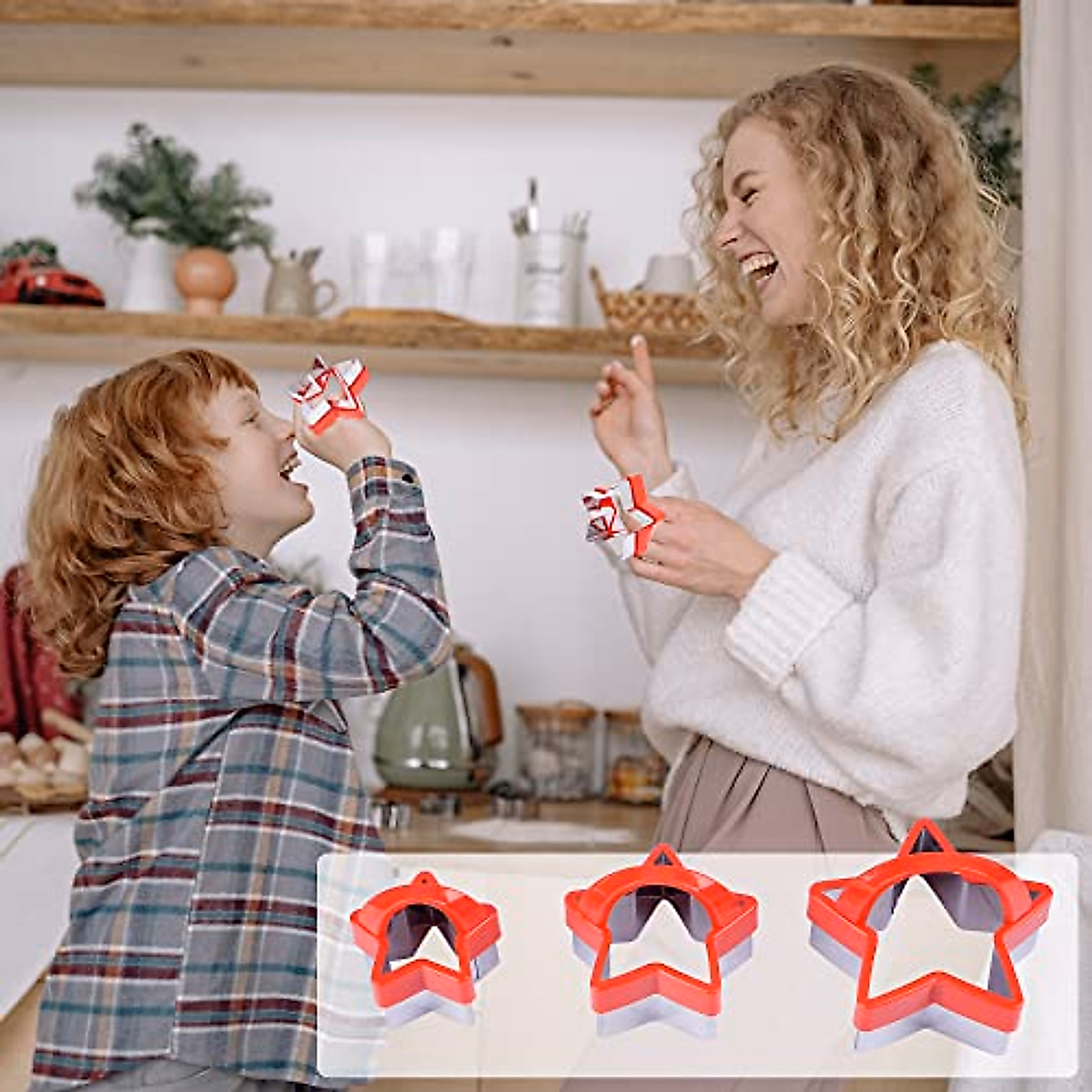 Tugaizi 3 Pack 4th of July Star Cookie Cutters Set with Handle Stainless Steel Biscuit Cutter Mini Mold for Pressing Cookie, Sandwich, Bread Independence Day