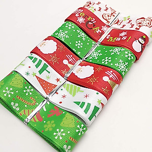 Chenkou Craft 12Yards Merry Christmas Polyester Grosgrain Ribbon 1"(25mm) Snowflake Claus Beer X'Mas Hat Sock (1"(25mm) Christmas Ribbon)